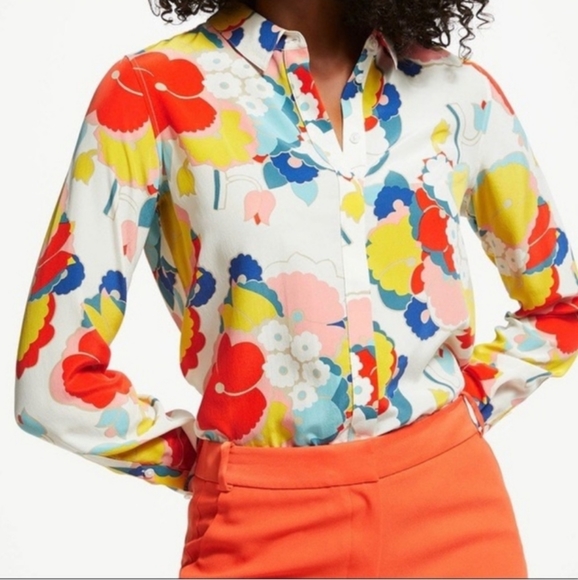 Boden | Tops | Boden The Silk Shirt Blouse Button Up Long Sleeve Floral ...